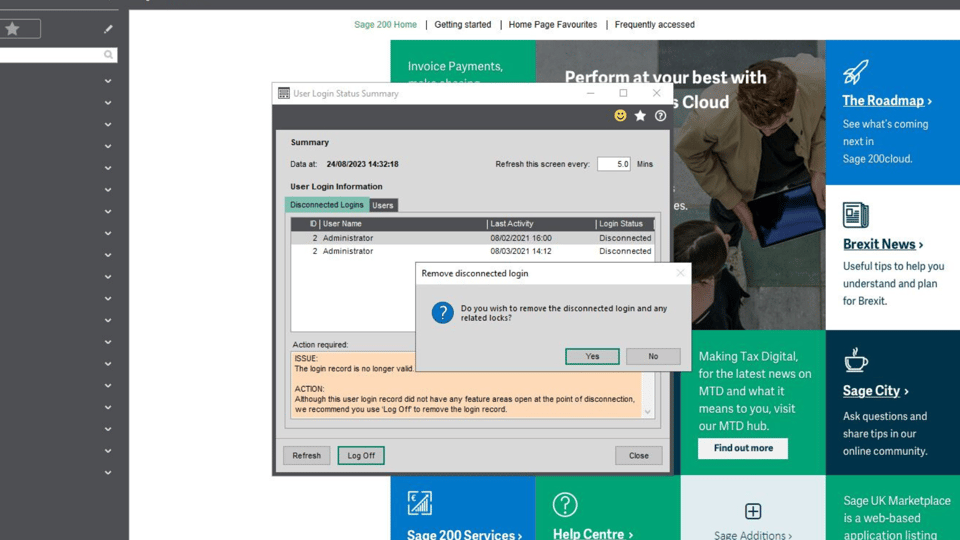 Removing Disconnected Logins | Sage 200